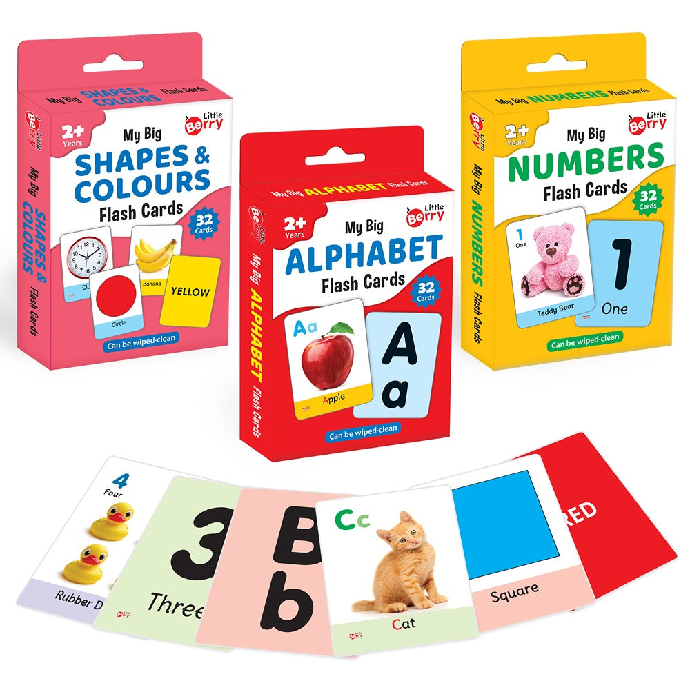 Buy Set of 3 Big Flash Cards - Alphabets, Numbers and Shapes & Colours ...