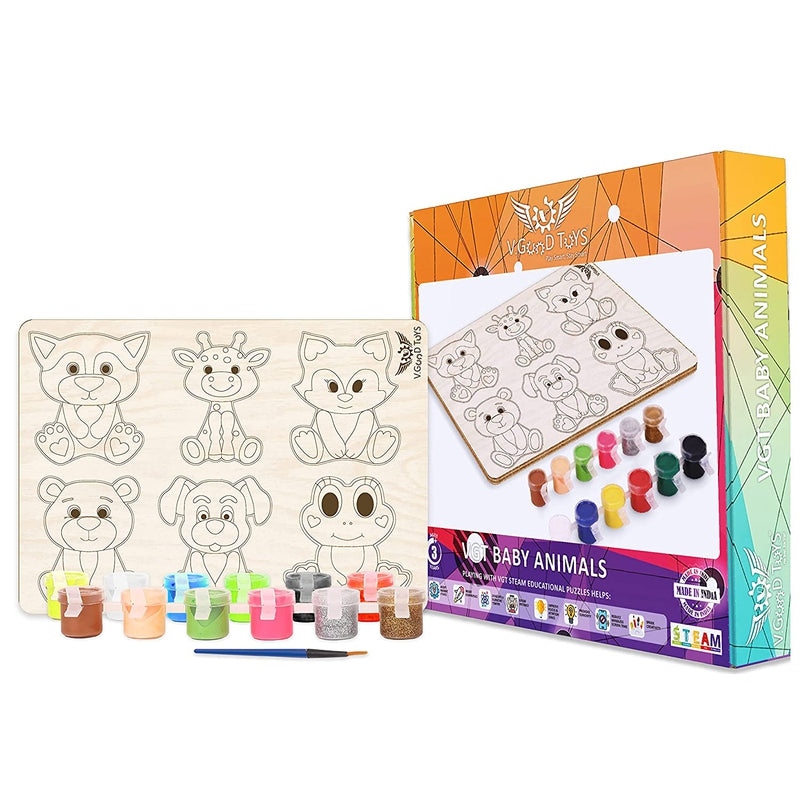Buy 6 Pieces Baby Animals Wooden Puzzle Set with Coloring Fun (5-8 ...