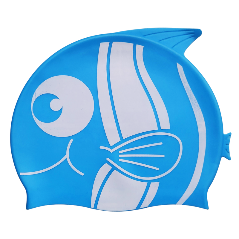 Fish Design Silicone Swimming Cap for Kids | Water Blue White – Snooplay