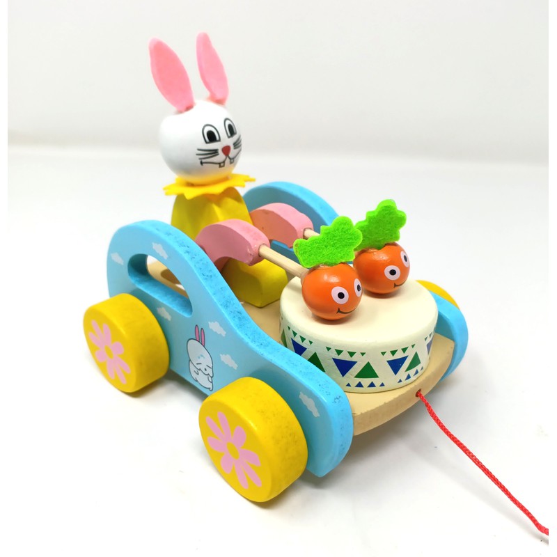 Wooden Pull Along Rabbit Drum Cart – Snooplay