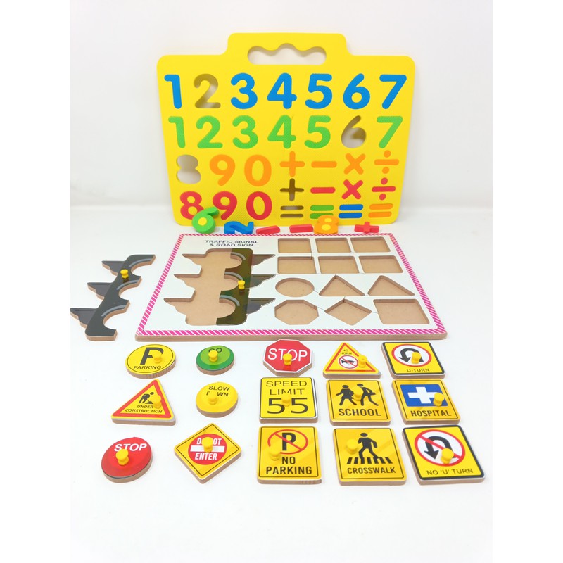 Road Signs Puzzle Set with Number Game ( Wooden Puzzle & Evafoam Numbe ...