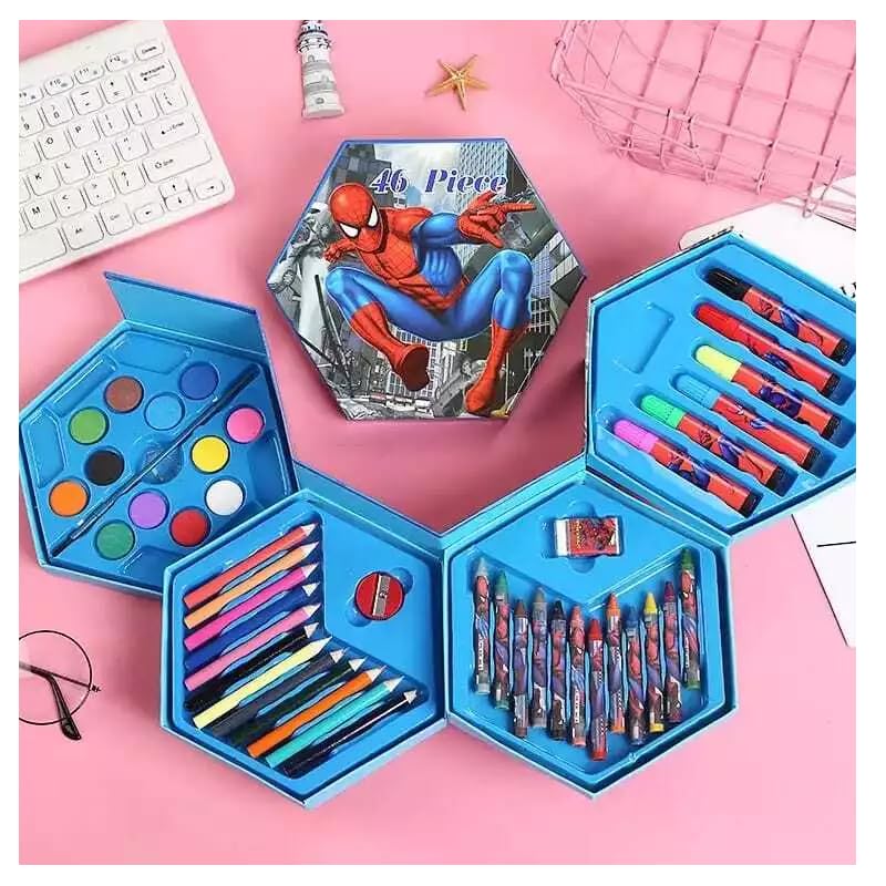 Buy 46 Pieces Spiderman Art Set: 12 Color Pencils, 12 Wax Crayons, 6 ...