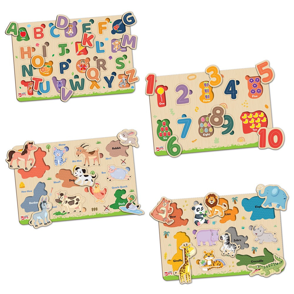 Buy Set of 4 Puzzle Set - My First Wooden ABC, Numbers, Jungle Animals ...