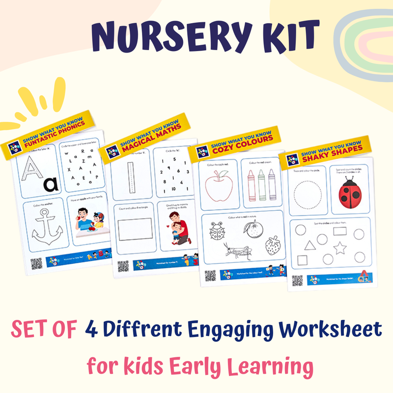 Buy Early Learning Worksheet | Phonic, Number, Shapes & Colours | 50 ...