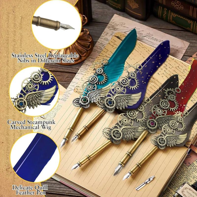 Buy Quill Feather Pen and Ink Set | Calligraphy Set (10 Pcs) | Assorted ...