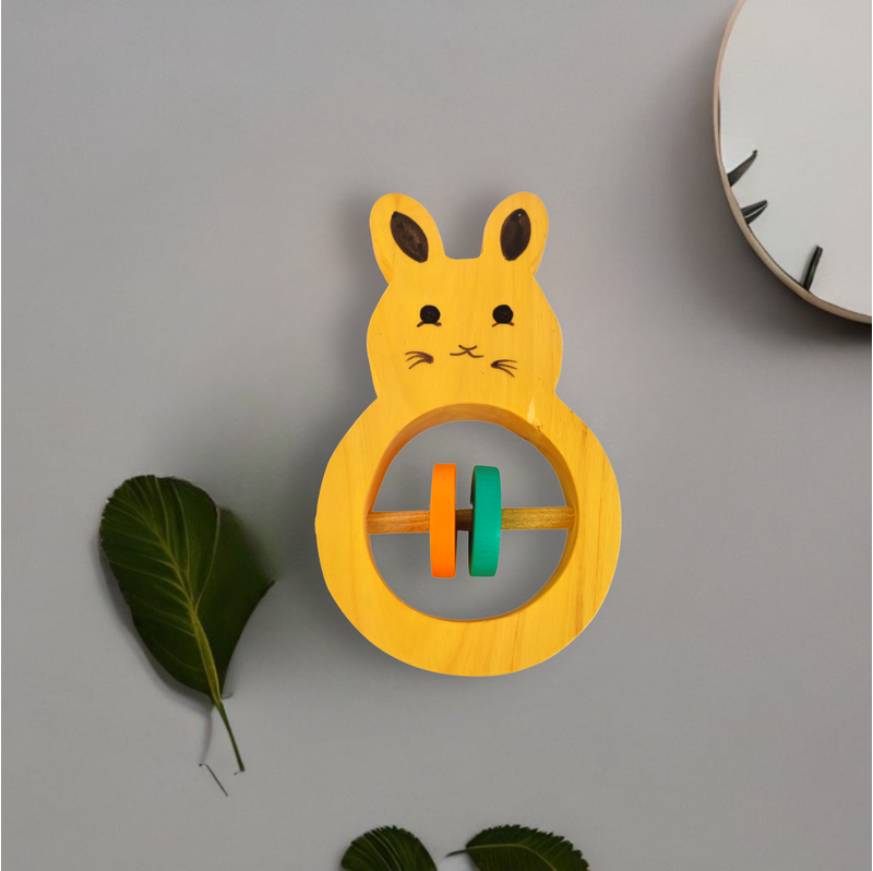 Buy Wooden Rabbit Shaped Rattle with Colorful Rings on Snooplay India