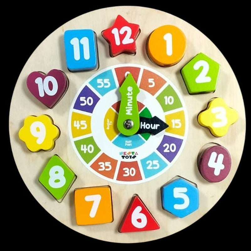 Wooden Shape Clock with Removable Number Blocks & Movable Hands (2-6 Y ...