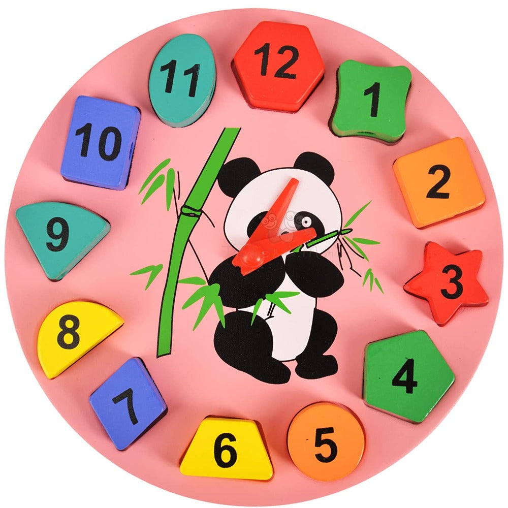 Buy Trinkets & More - Geometric Shape Sorter Clock Panda Themed Wooden ...