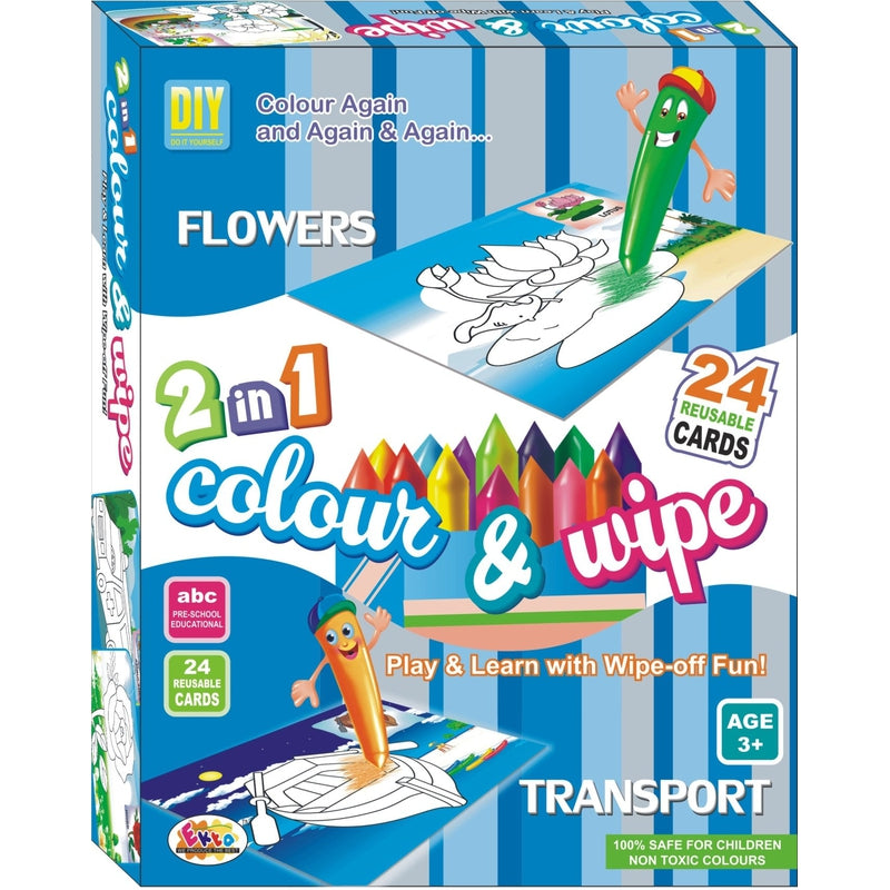 2 in 1 Colour & Wipe (Flowers + Transport) - 24 Cards – Snooplay