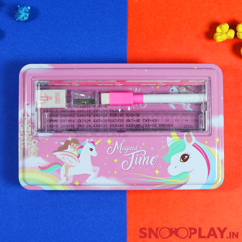Buy Metal Pencil Box with Stationary (Double Storage) For Kids Assorted ...